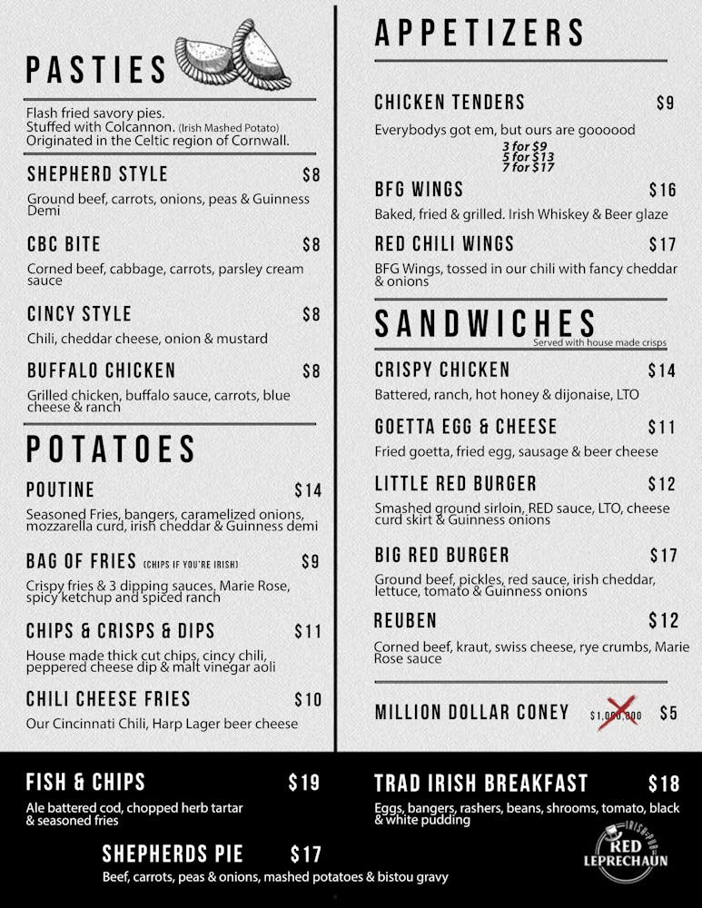 Menus | Red Leprechaun Irish Pub