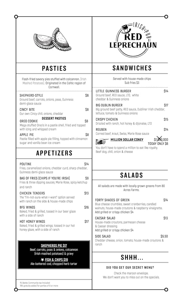 Menus | Red Leprechaun Irish Pub