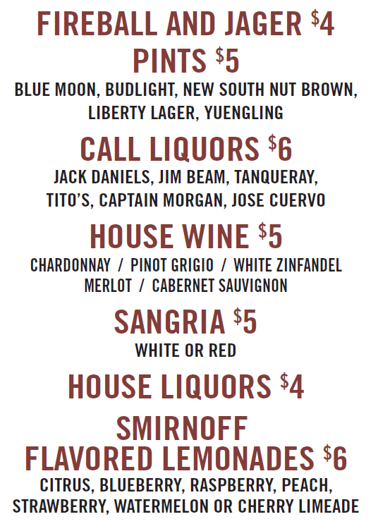 TBonz Myrtle Beach Menus