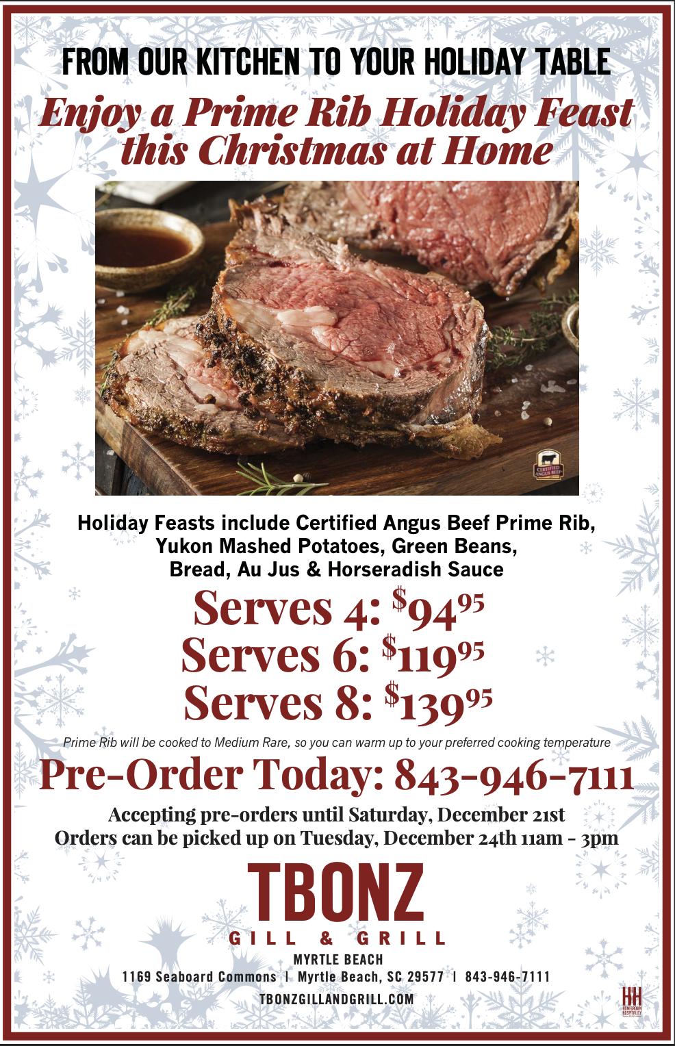 Prime Rib Holiday Feast | TBonz Gill & Grill
