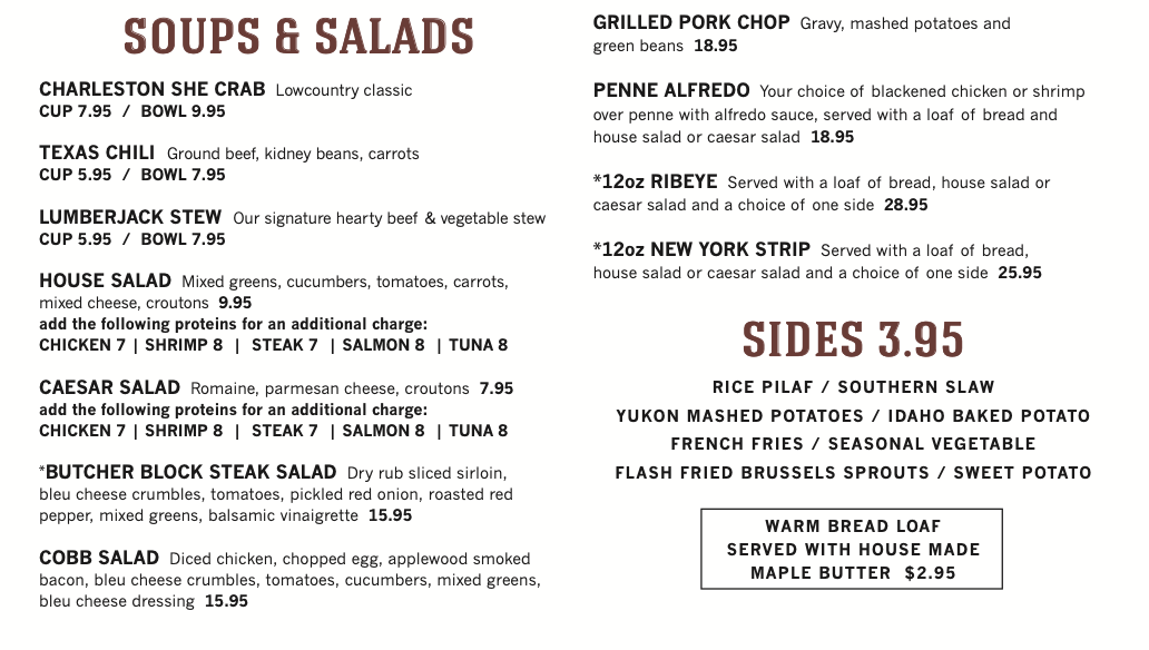 TBonz Myrtle Beach Menus