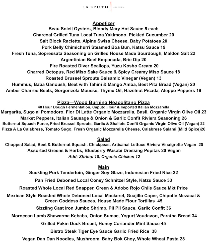 Menus | North Rock Restaurant in Smith's Parish, Bermuda