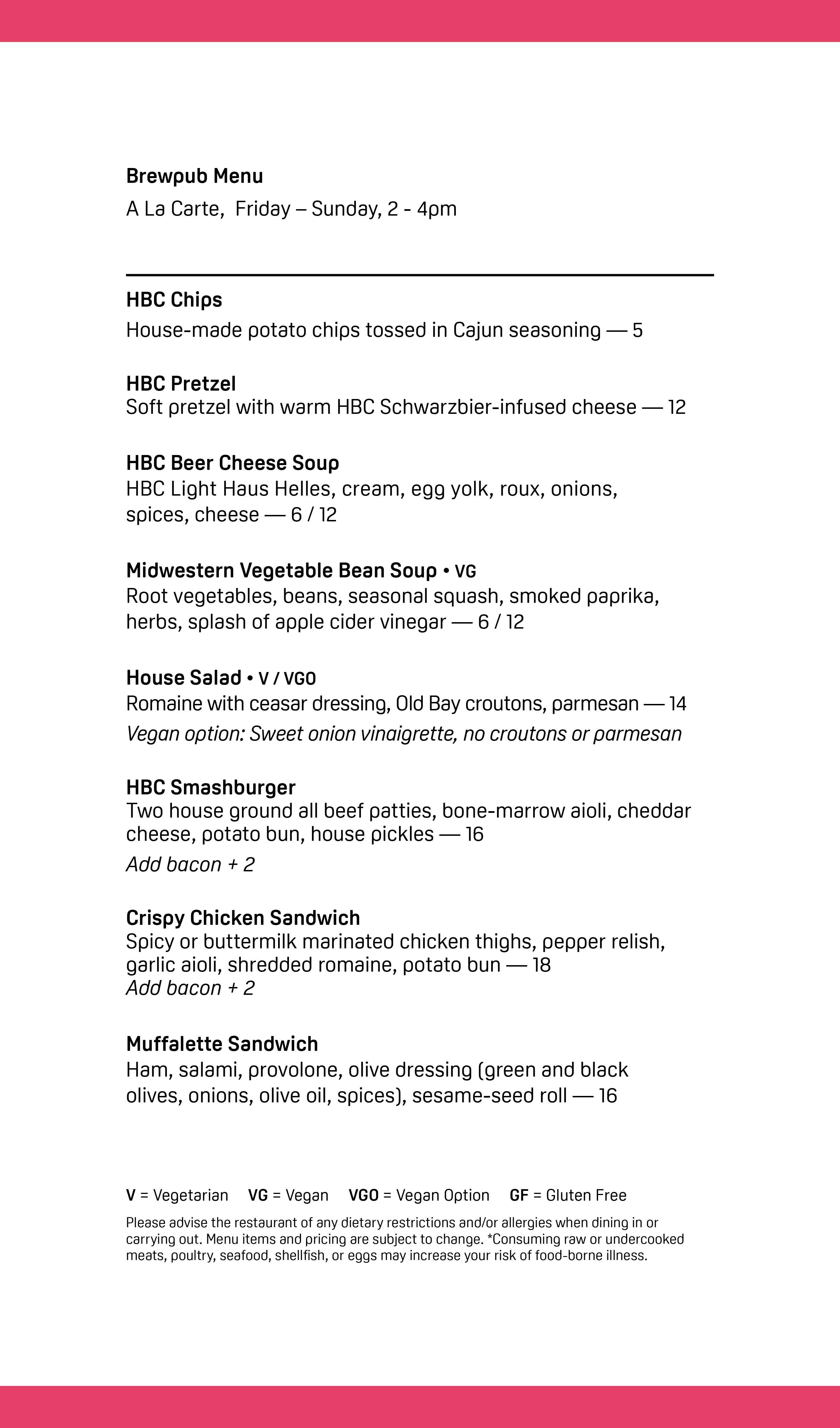 Menus | Homewood Brewing Company in Homewood, IL