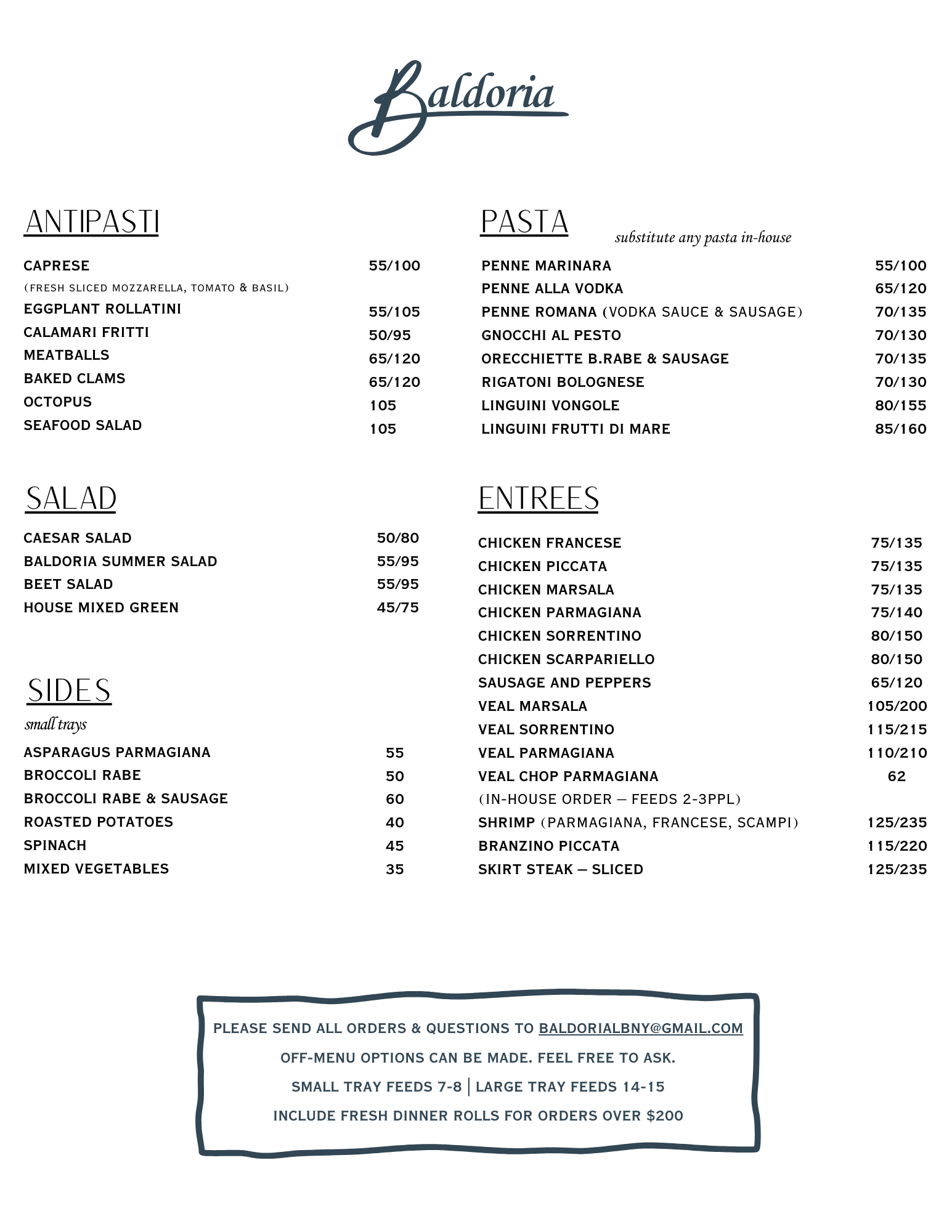 Menus | Baldoria in Long Beach, NY