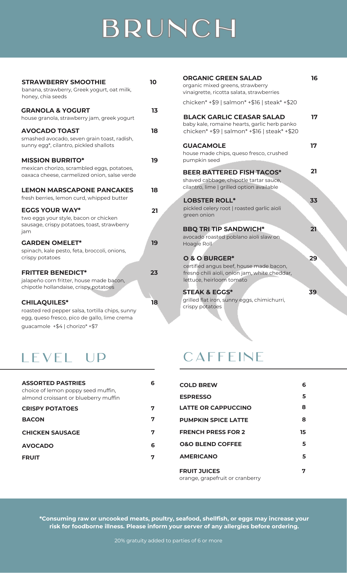 Menus | Ox and Ocean in Oxnard, CA