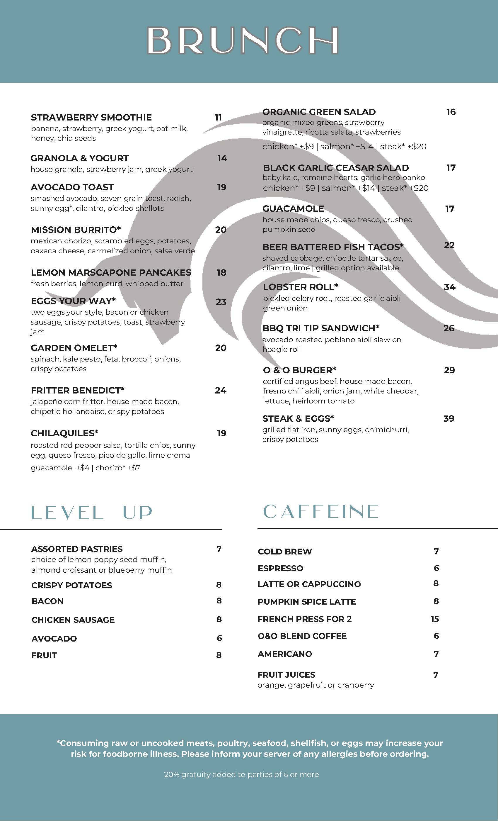 Menus | Ox and Ocean in Oxnard, CA