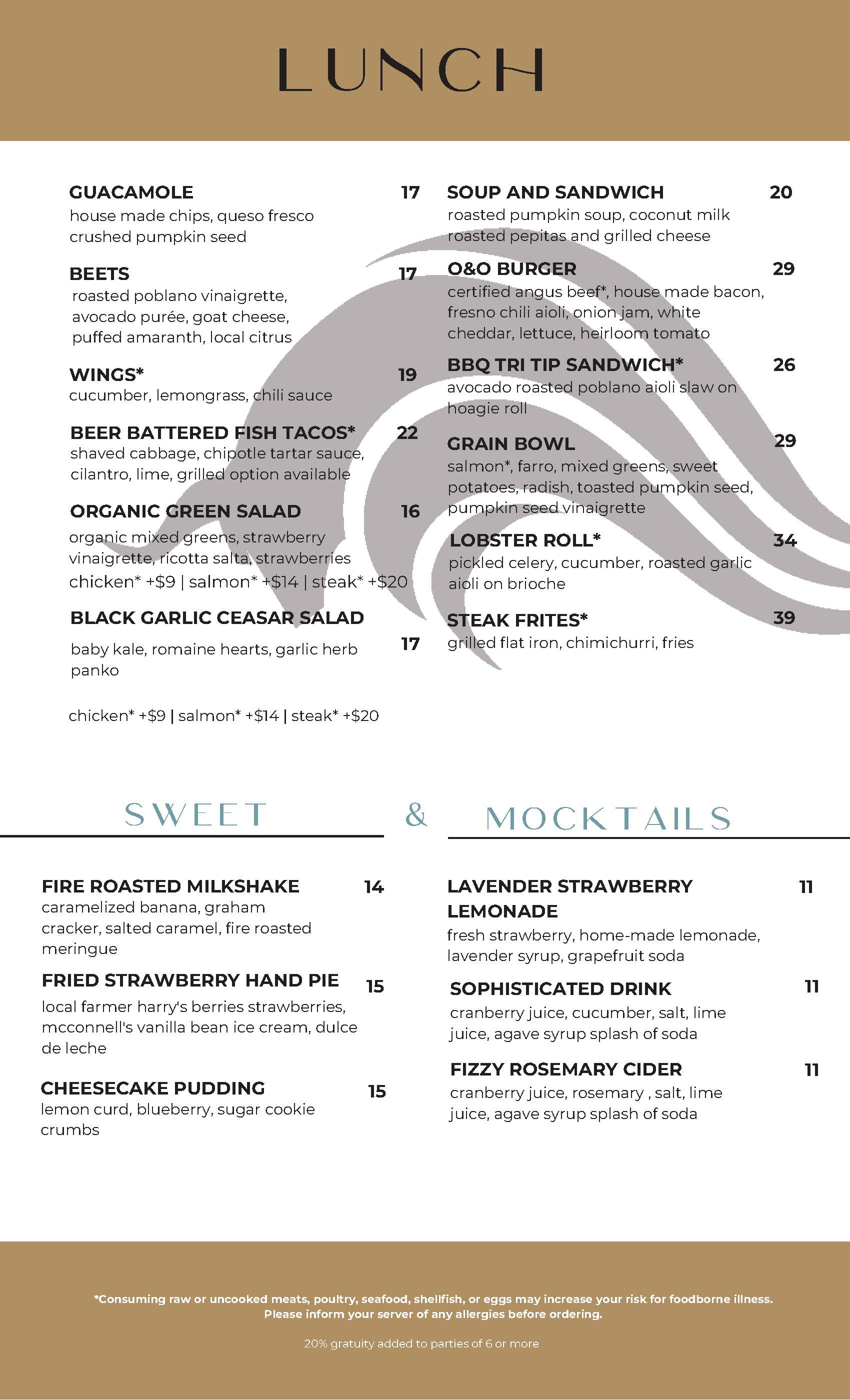 Menus | Ox and Ocean in Oxnard, CA