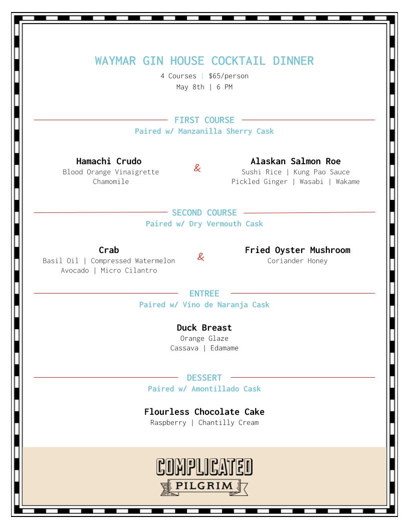 Waymar Gin Cocktail Pairing Dinner - May 8