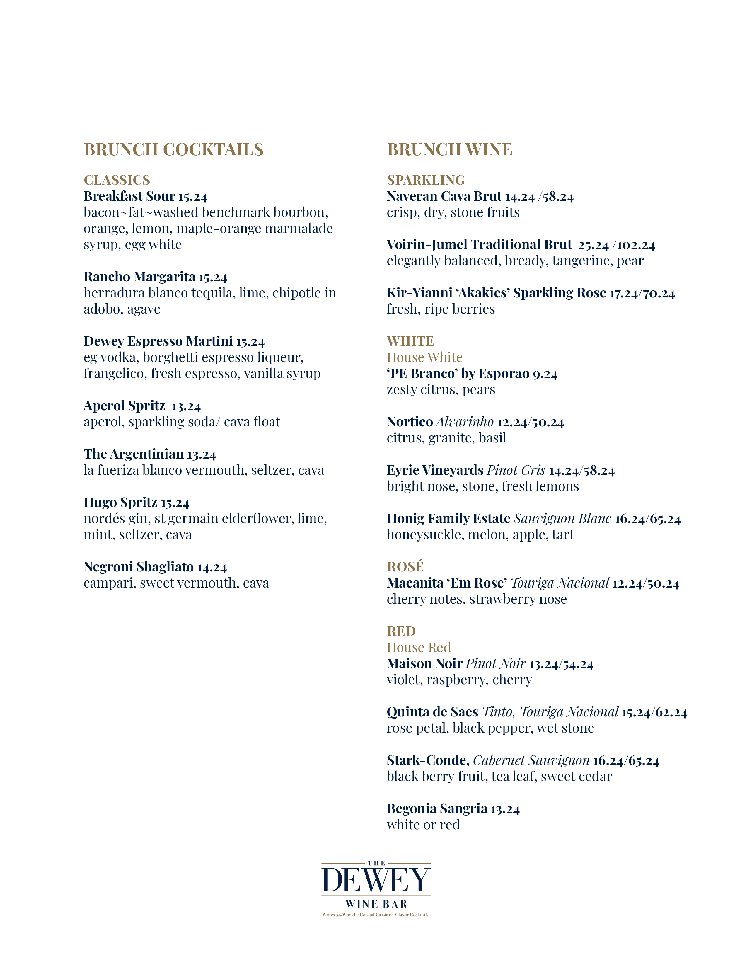 The Menu The Dewey in St. Pete Beach FL