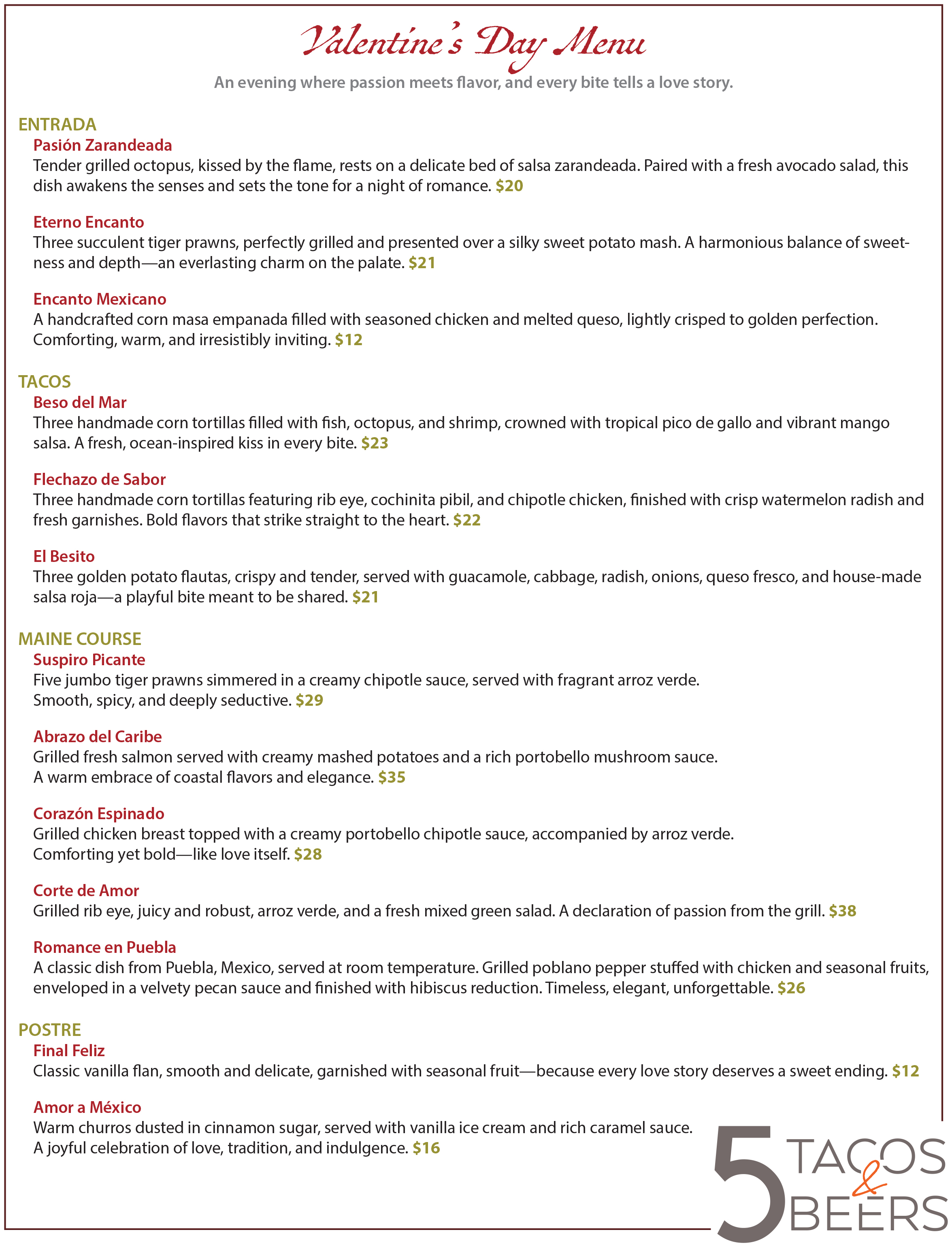 Valentines Day Sacramento Location | 5 Tacos & Beers | Mexican ...