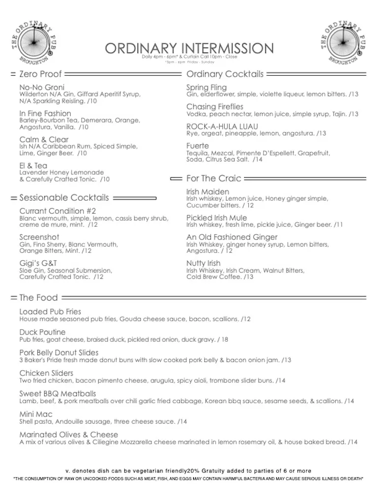 Intermission | The Ordinary Pub | American Restaurant, Pub in Savannah, GA