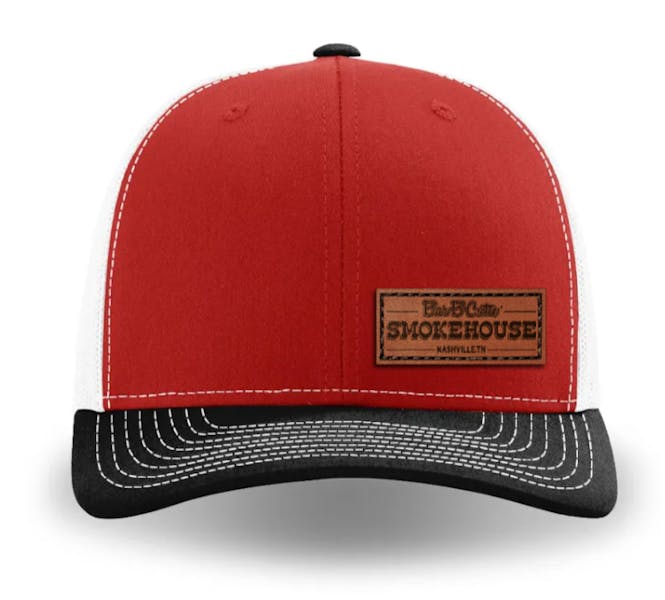 Red Leather Patch Hat | Bar-B-Cutie - The Best BBQ and Catering in ...