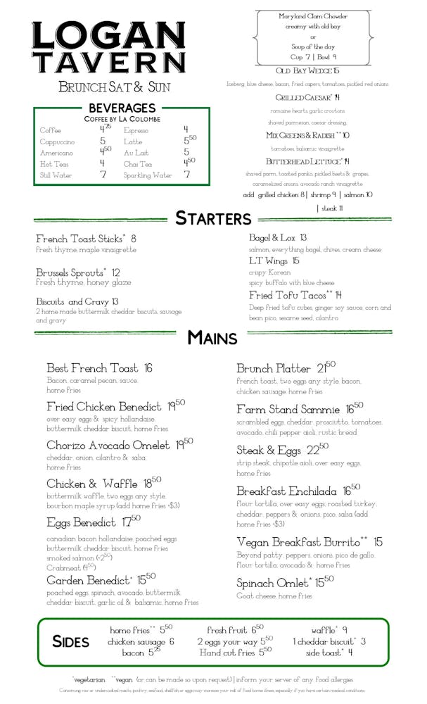 Menus | Logan Tavern