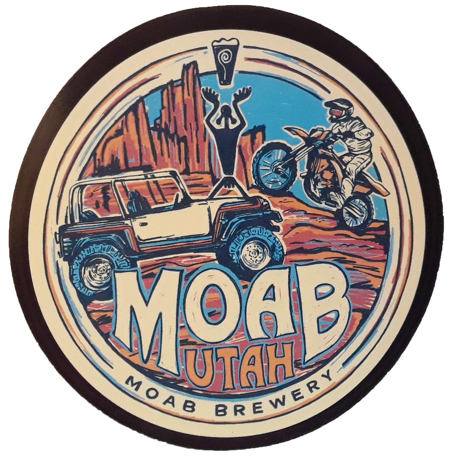 Jeep and Dirt Bike Sticker | Moab Brewery in Moab, UT