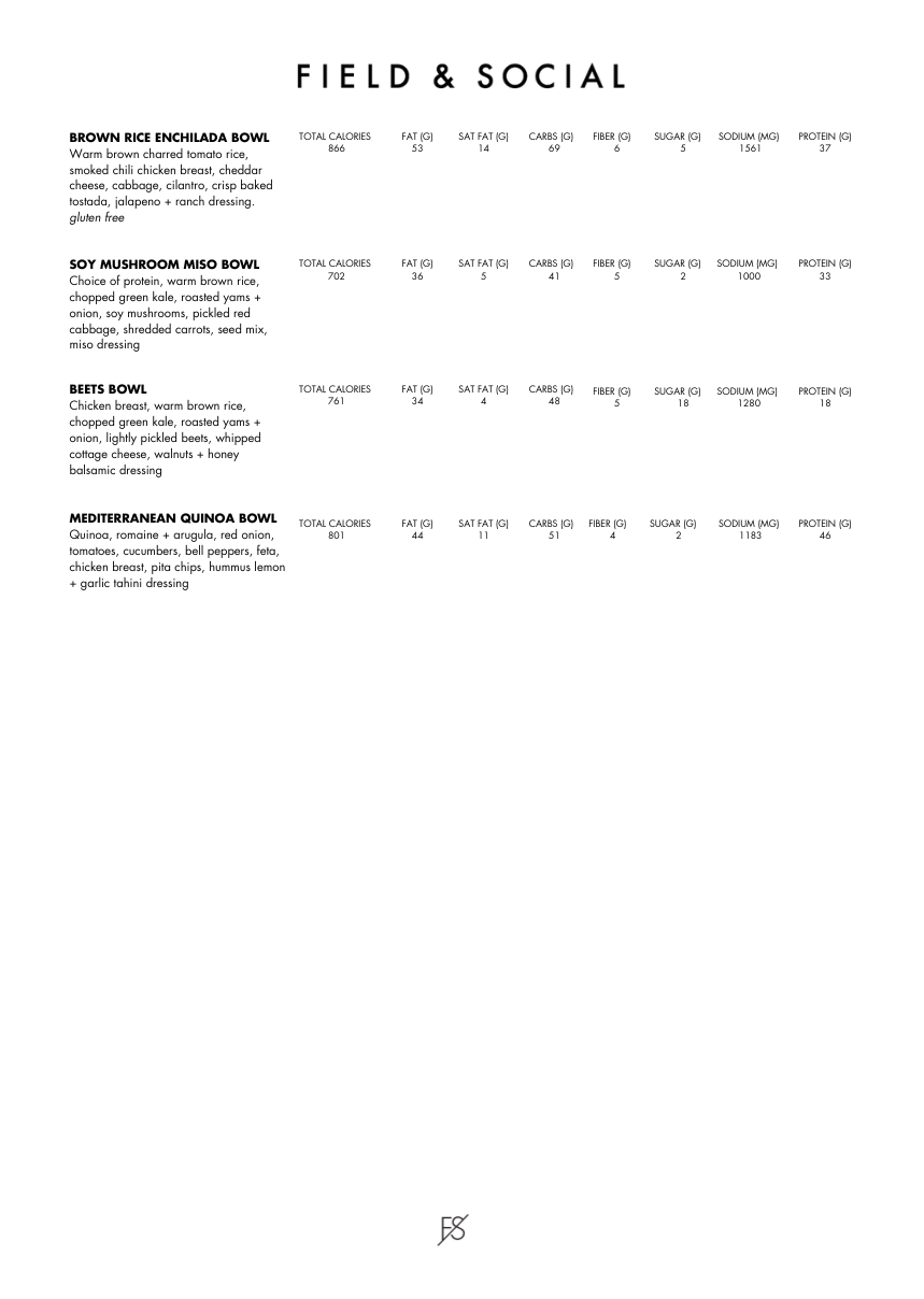 Menu | Field & Social in Vancouver, BC