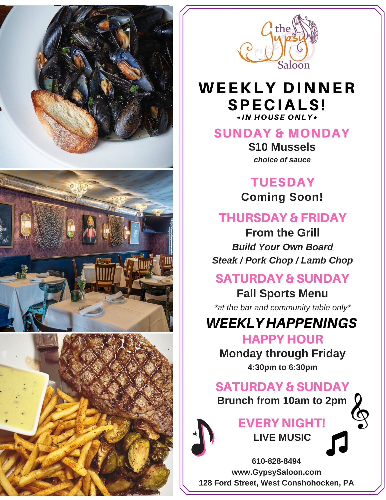 Menus | Gypsy Saloon in Conshohocken, PA