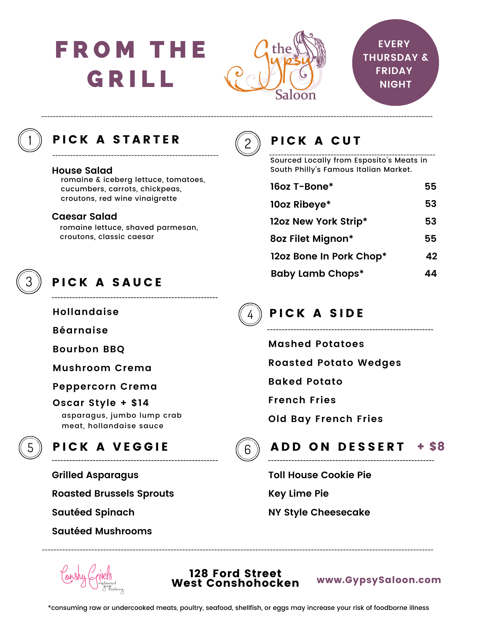 Menus | Gypsy Saloon in Conshohocken, PA