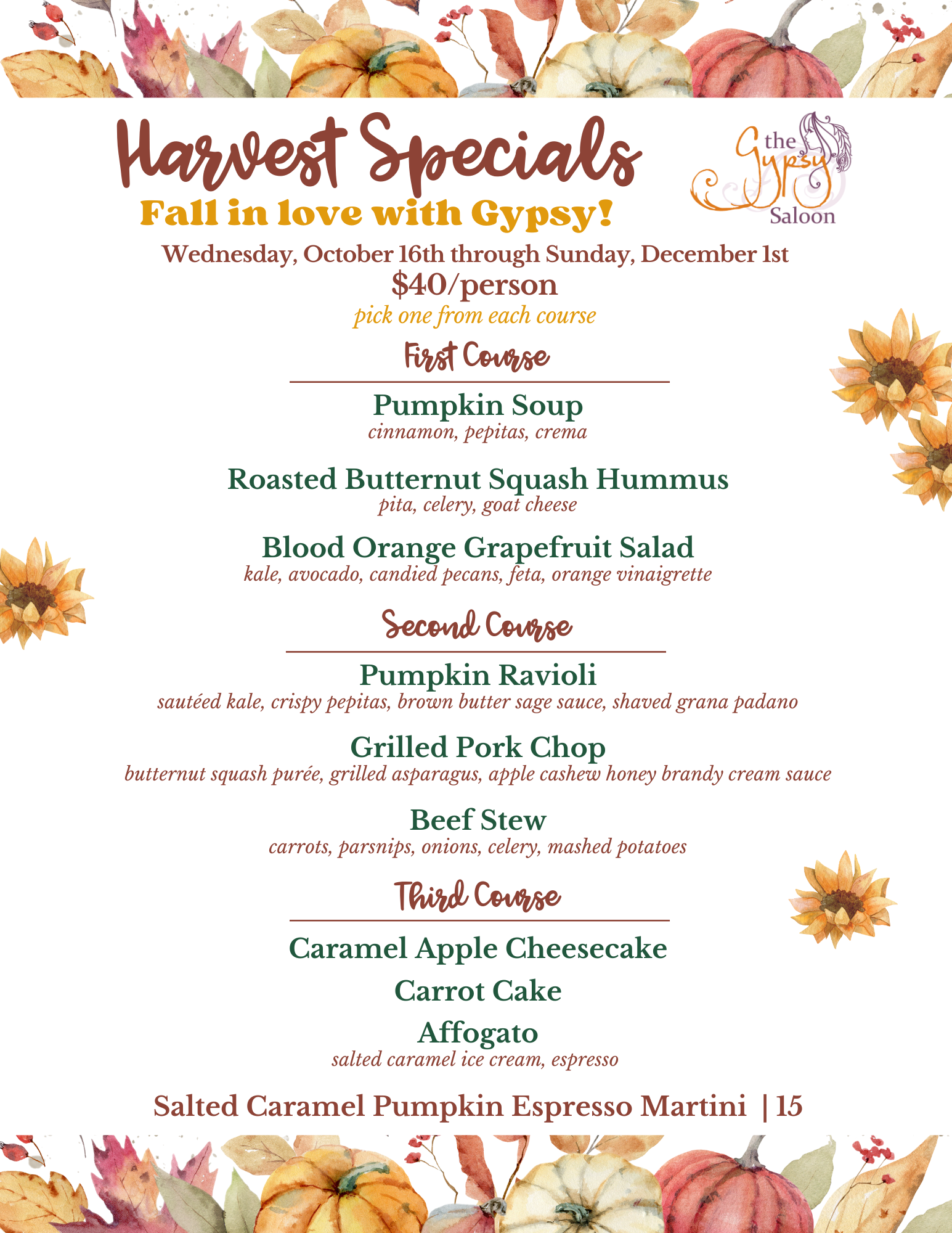 Menus | Gypsy Saloon in Conshohocken, PA