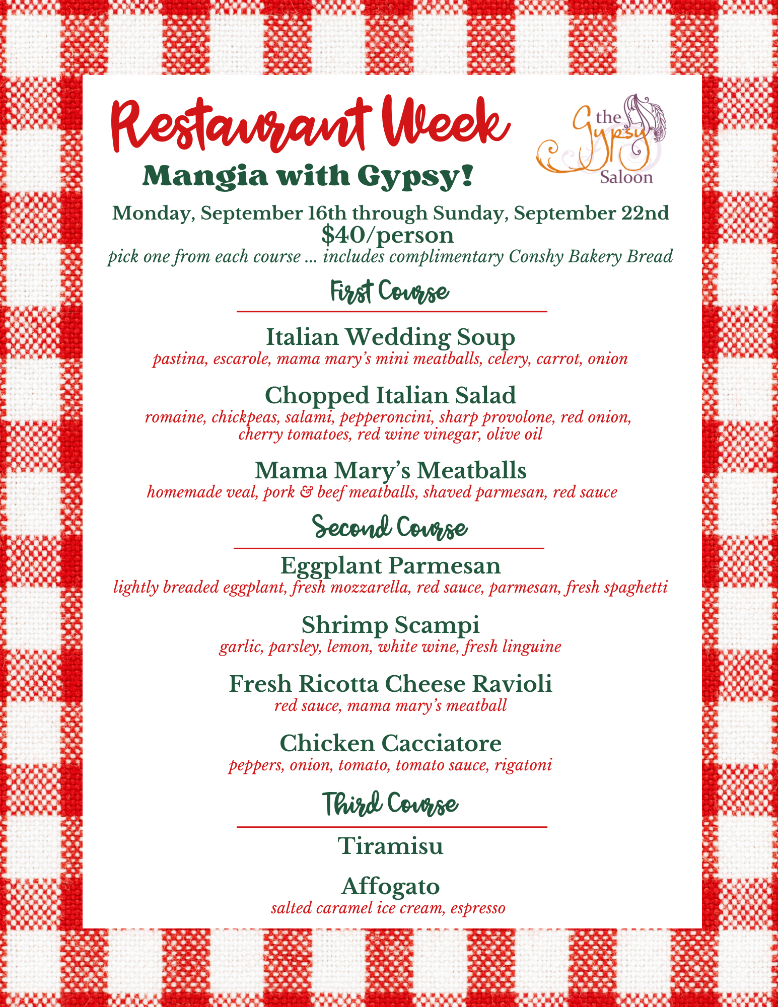 Restaurant Week Menu | Gypsy Saloon | Restaurant, Bar, & Lounge in ...