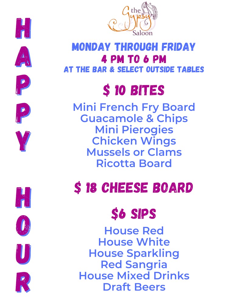 Menus | Gypsy Saloon in Conshohocken, PA