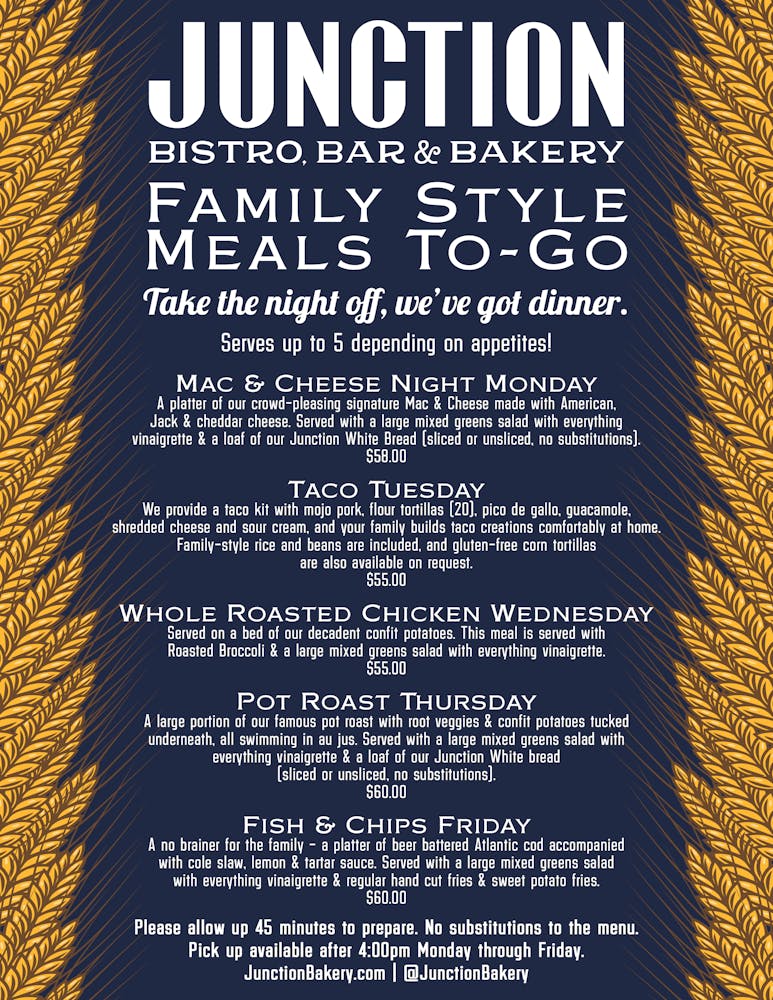 Menus | Junction Bistro, Bar & Bakery