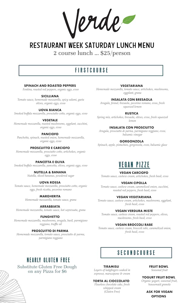 Menus | Verde Pizza in Baltimore, MD