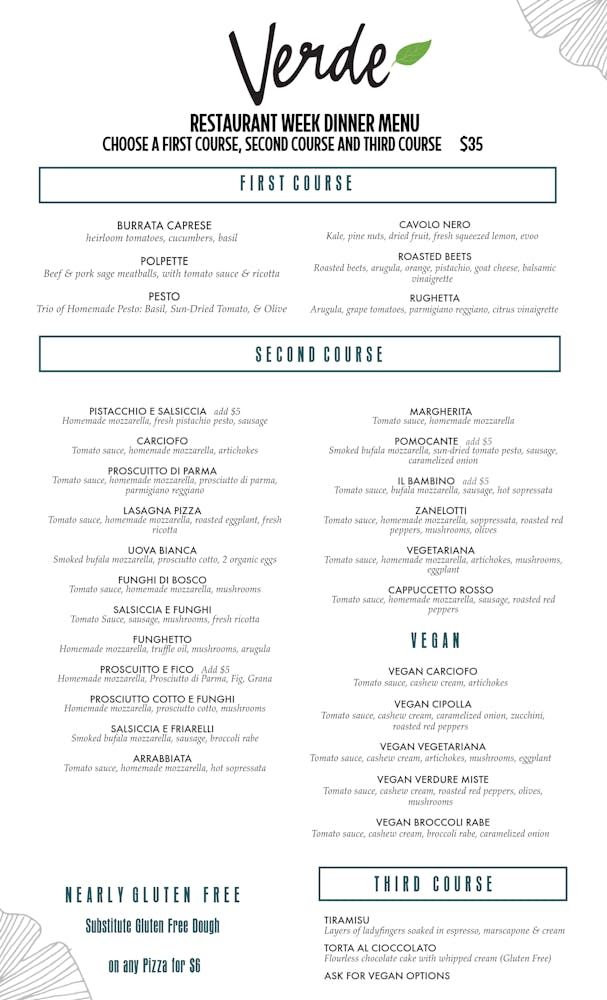Menus | Verde Pizza in Baltimore, MD