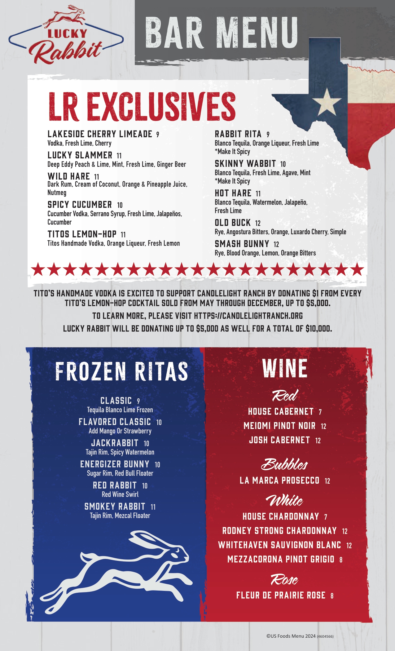 Menus | Lucky Rabbit in Jonestown, TX