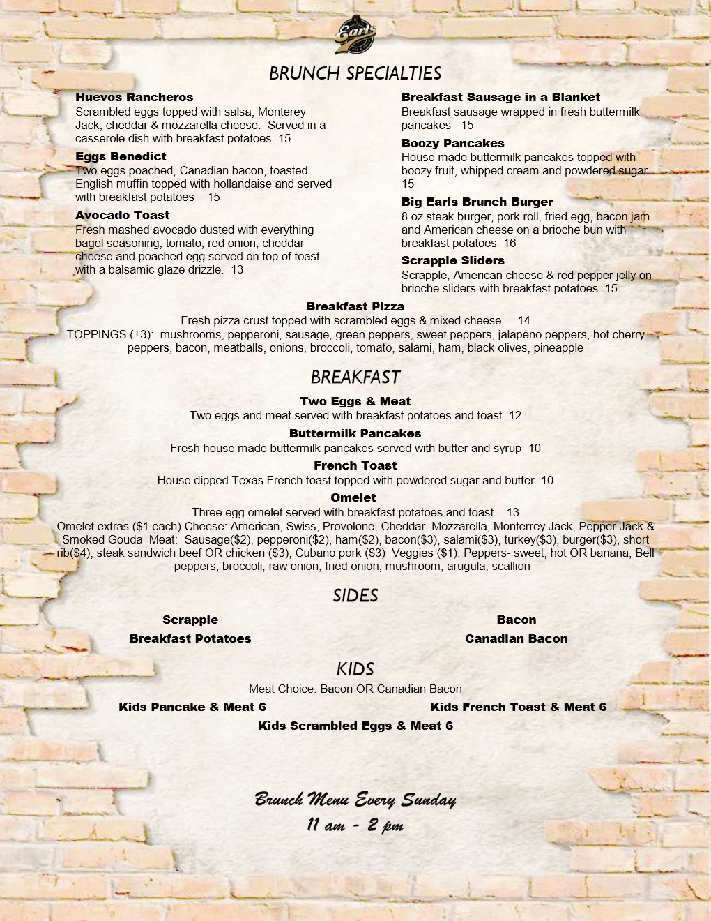 Earls menu store