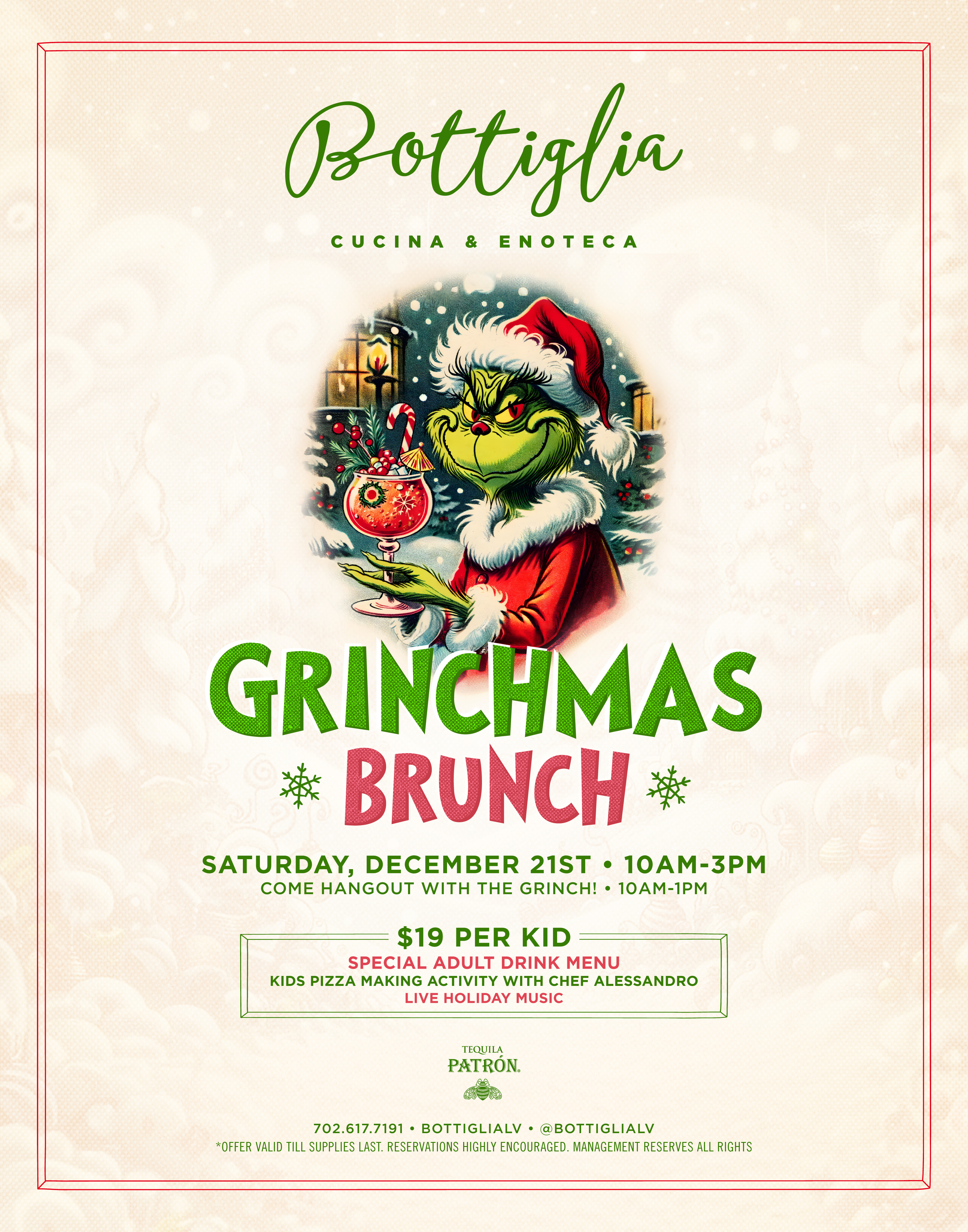 Grinchmas Brunch at Bottiglia Cucina & Enoteca – Family Fun with Pizza ...