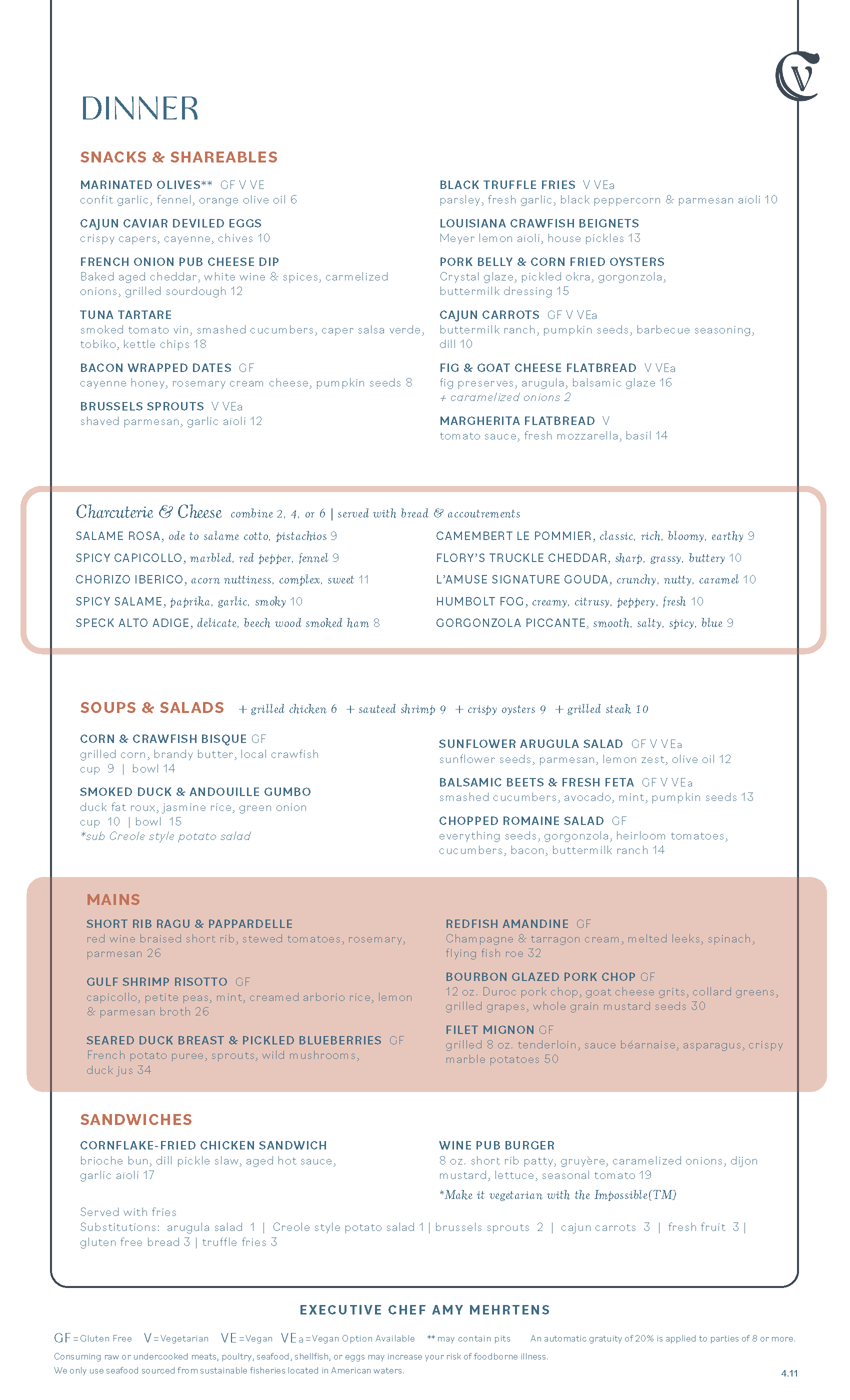 Menus | Copper Vine in New Orleans, LA