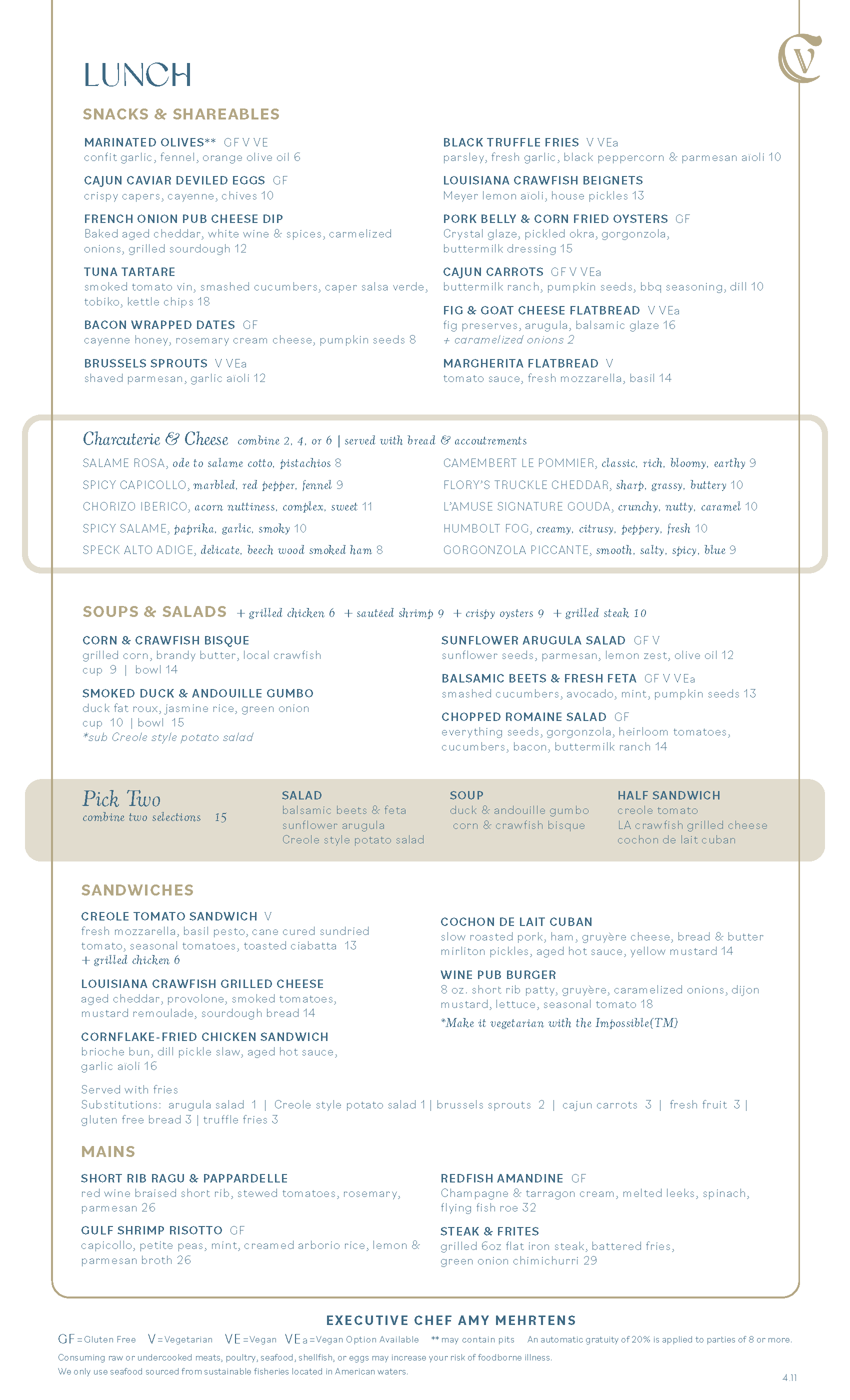 Menus | Copper Vine in New Orleans, LA