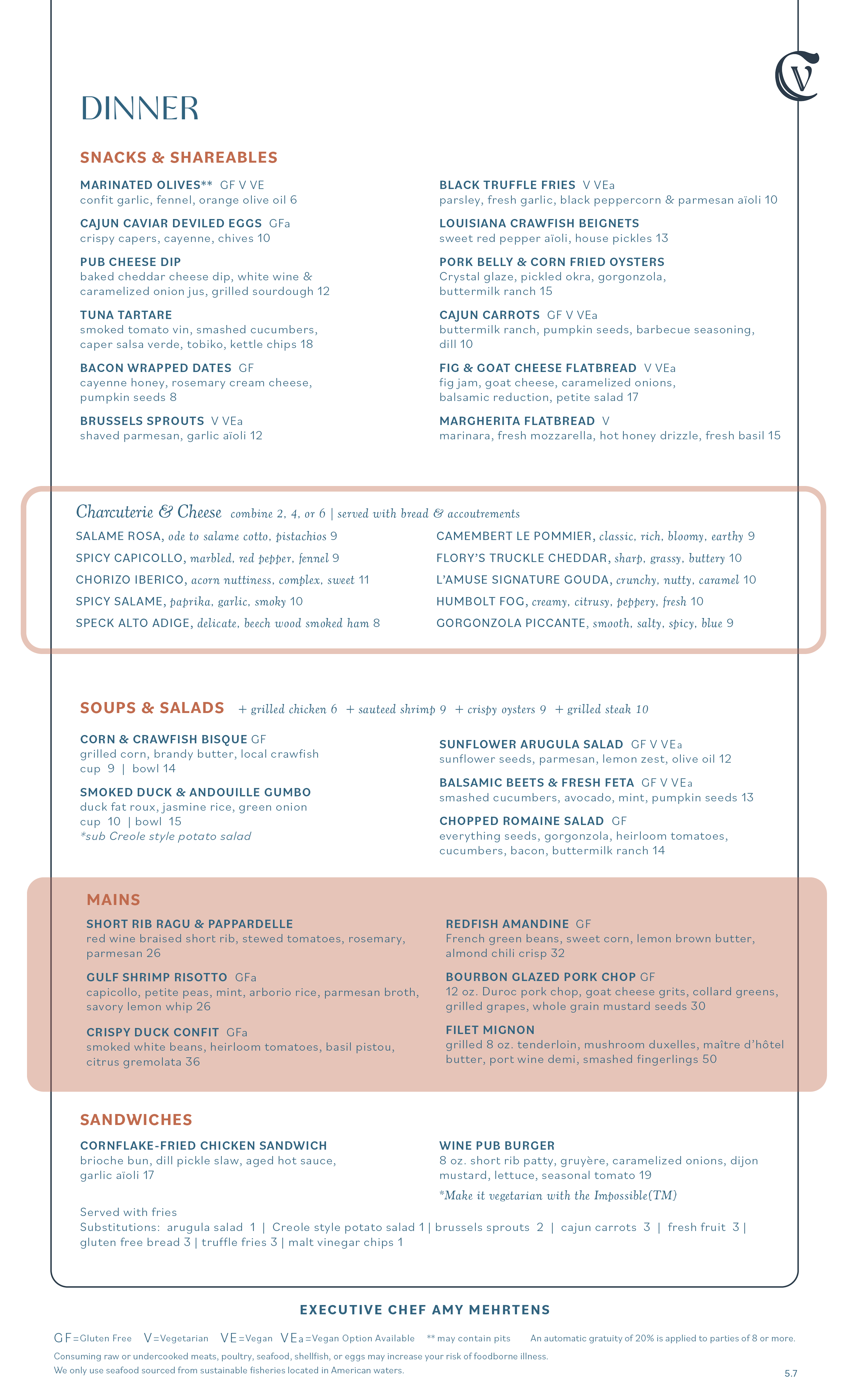 Menus | Copper Vine in New Orleans, LA