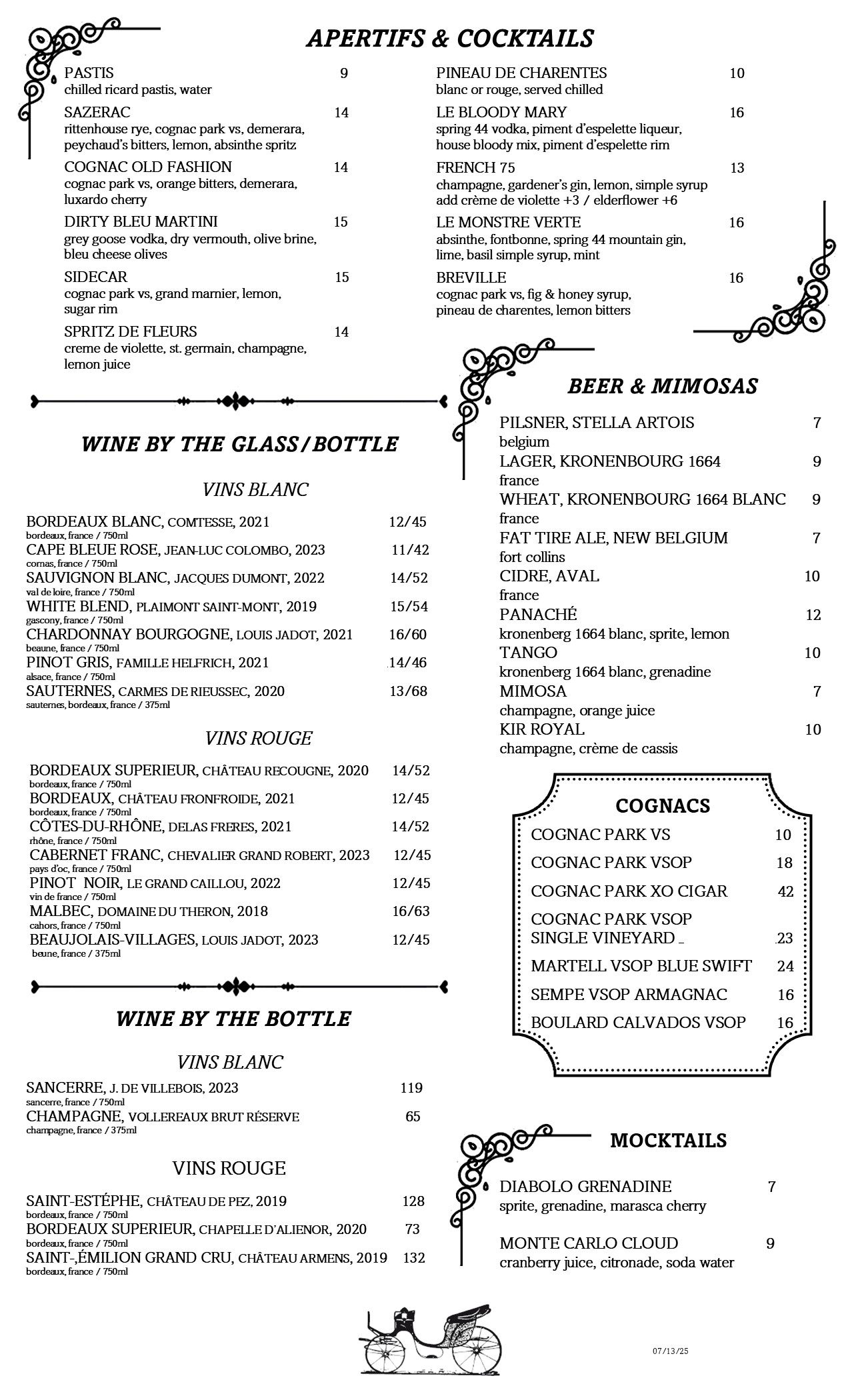 Menus | Philippe French Bistro & Bakery in Fort Collins, CO