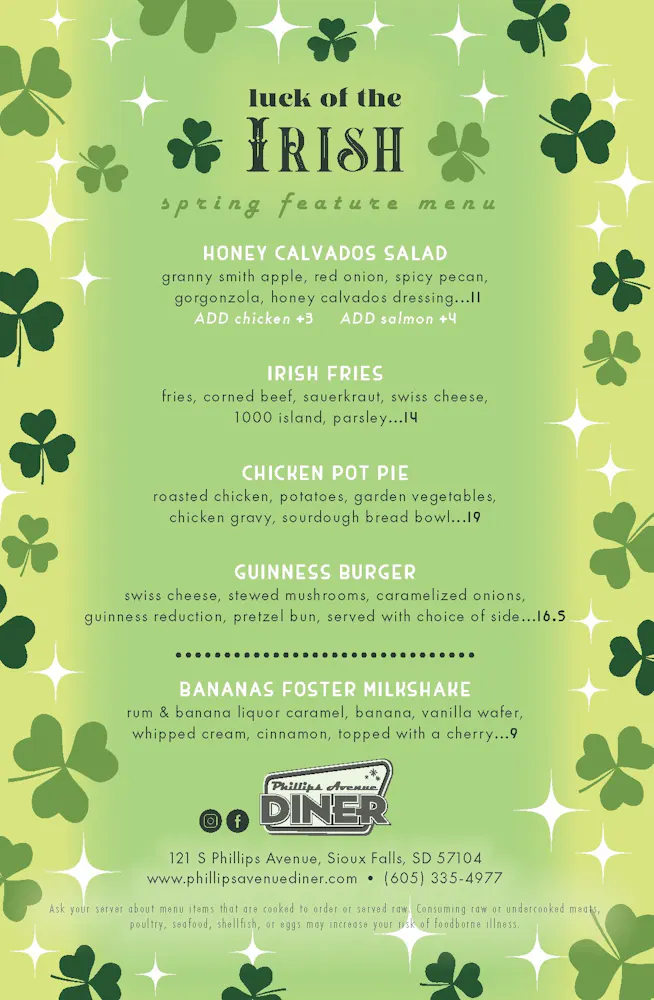 Menus | Phillips Avenue Diner in Sioux Falls, SD