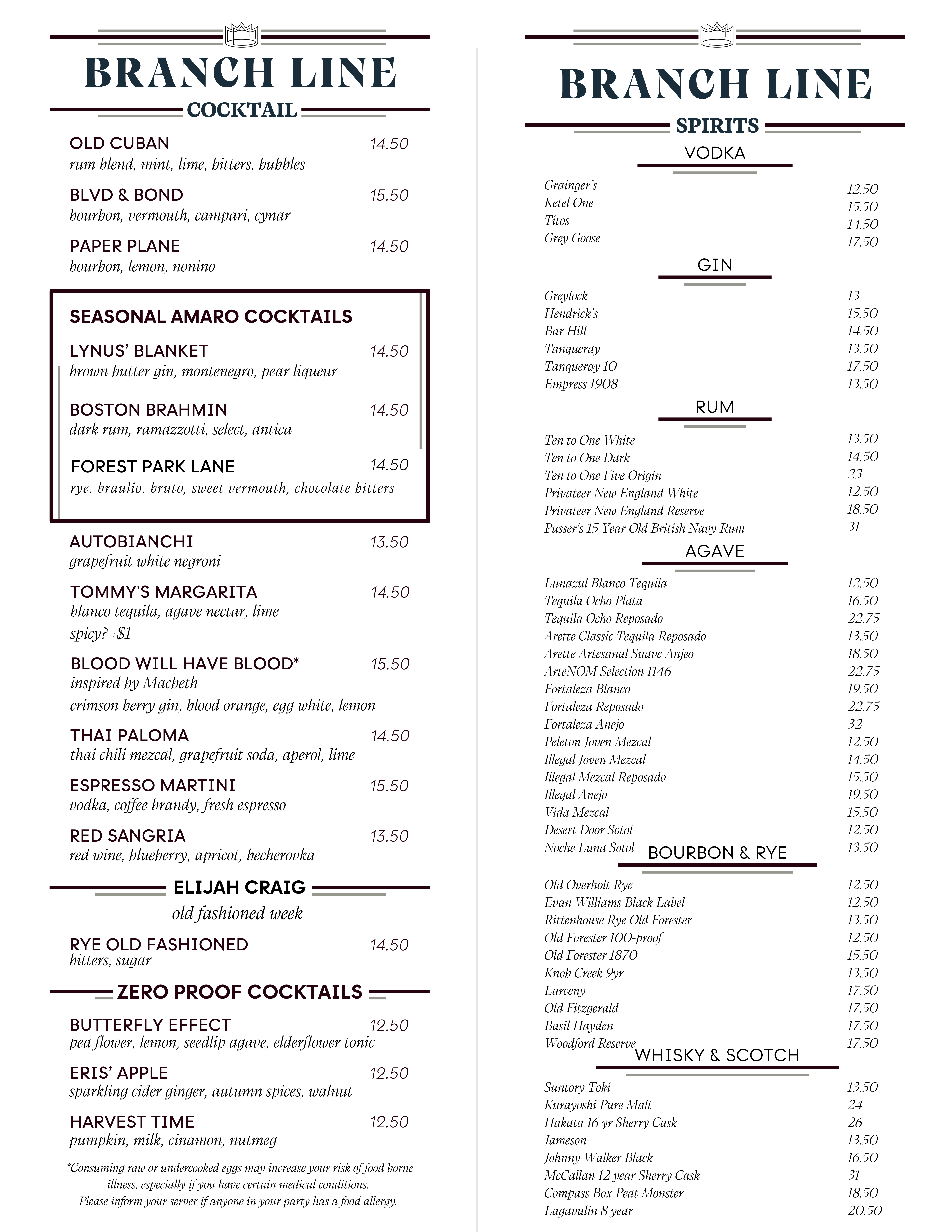 Menus | Branch Line