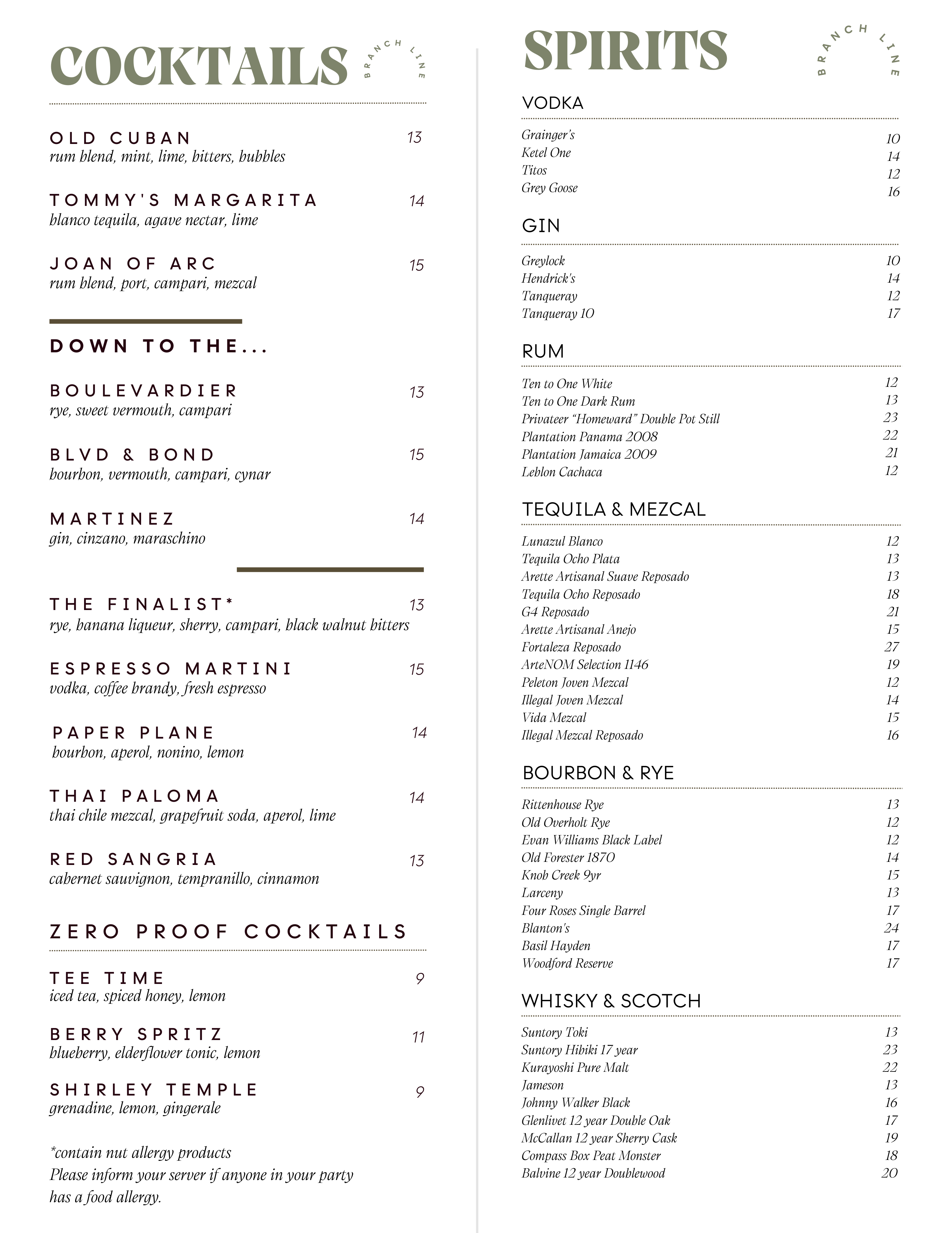 Menus | Branch Line