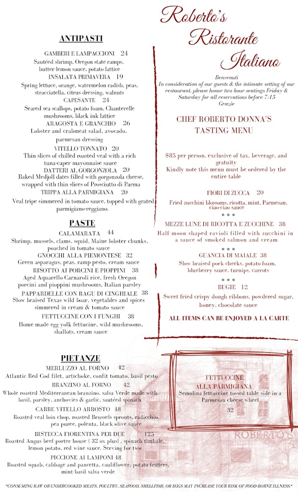 Menus | Roberto's Ristorante Italiano in Vienna, VA