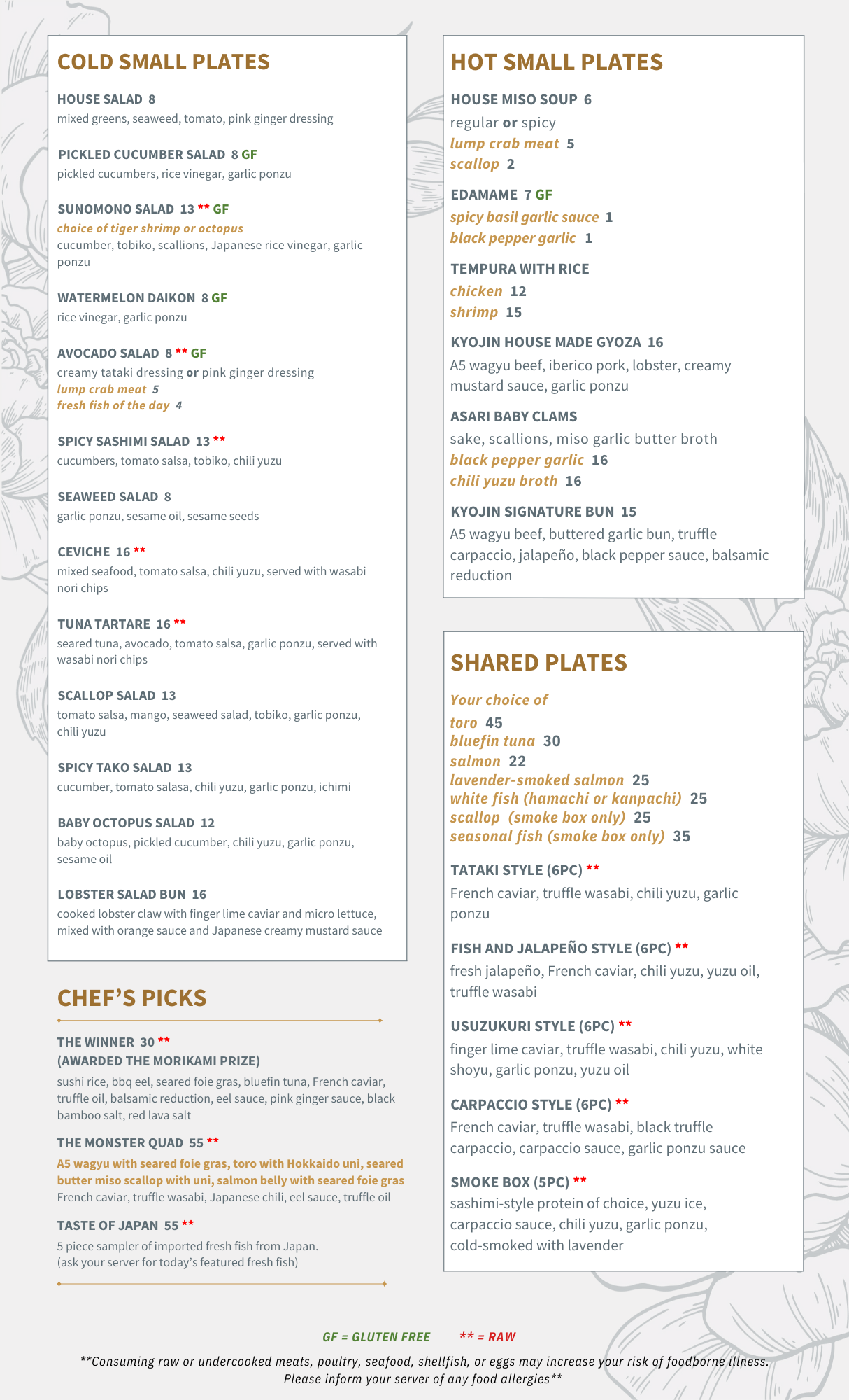 Menu | Kyojin Sushi | Japanese Restaurant in Washington, DC