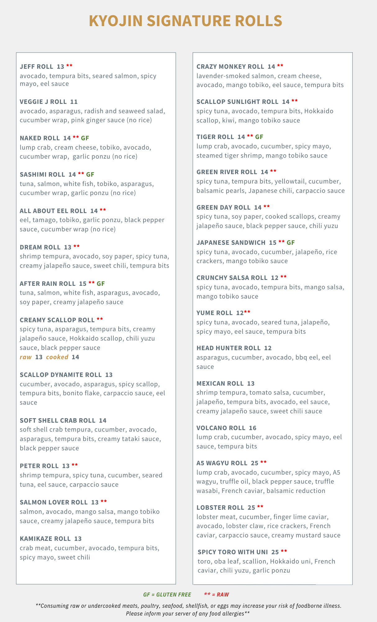 Menu | Kyojin Sushi | Japanese Restaurant in Washington, DC