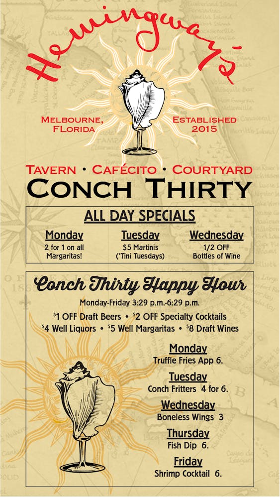 Menus | Hemingway's Tavern