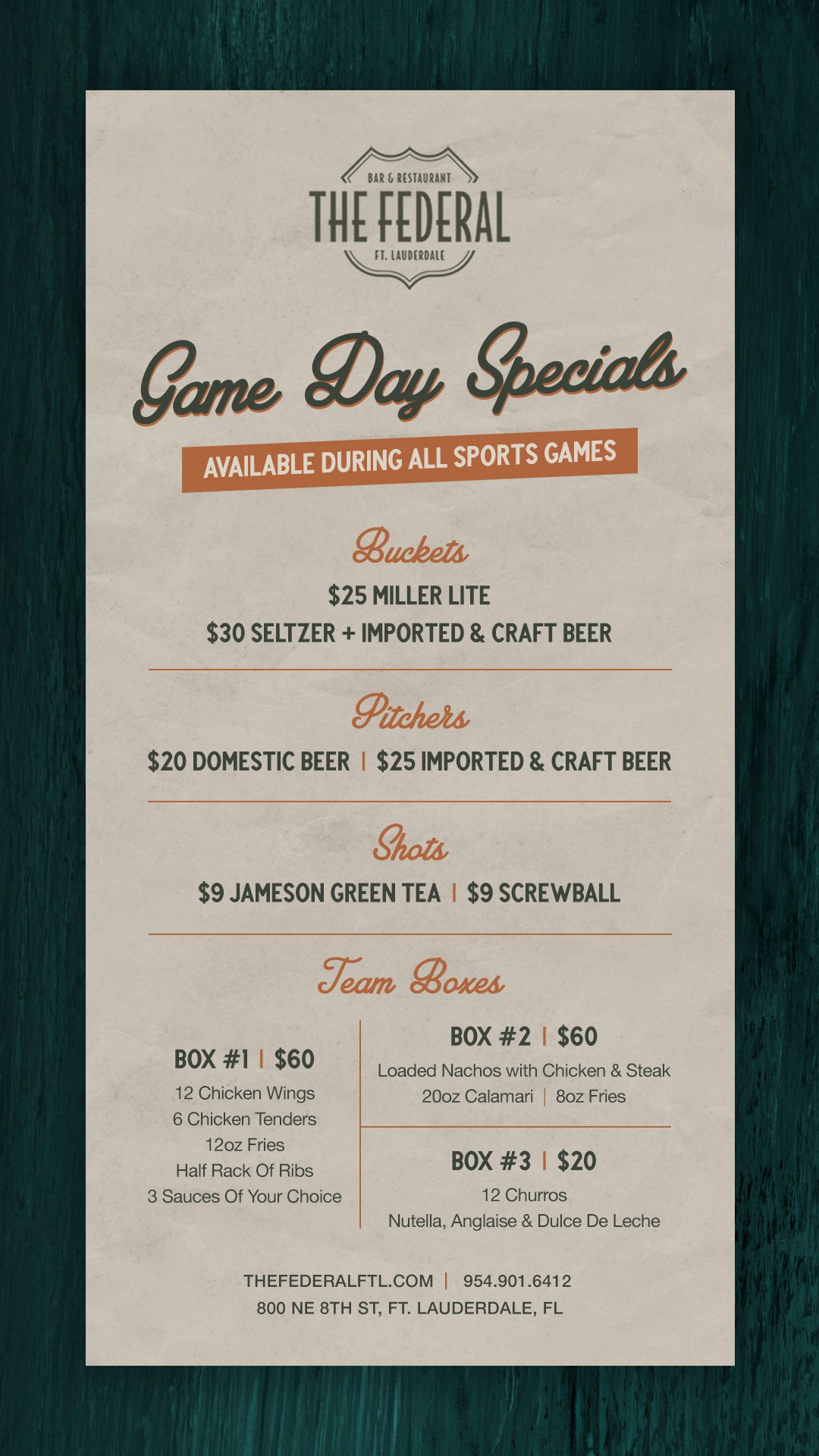 Menus | The Federal in Fort Lauderdale, FL