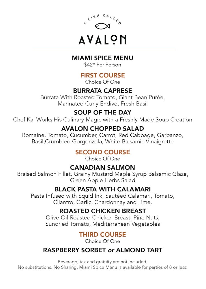 Our Menus | A Fish Called Avalon in Miami Beach, FL