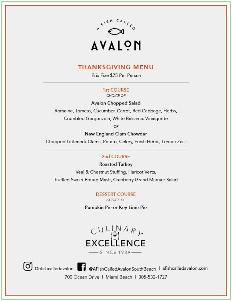 Our Menus | A Fish Called Avalon in Miami Beach, FL