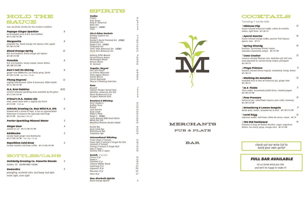 Menus | Merchants Pub & Plate