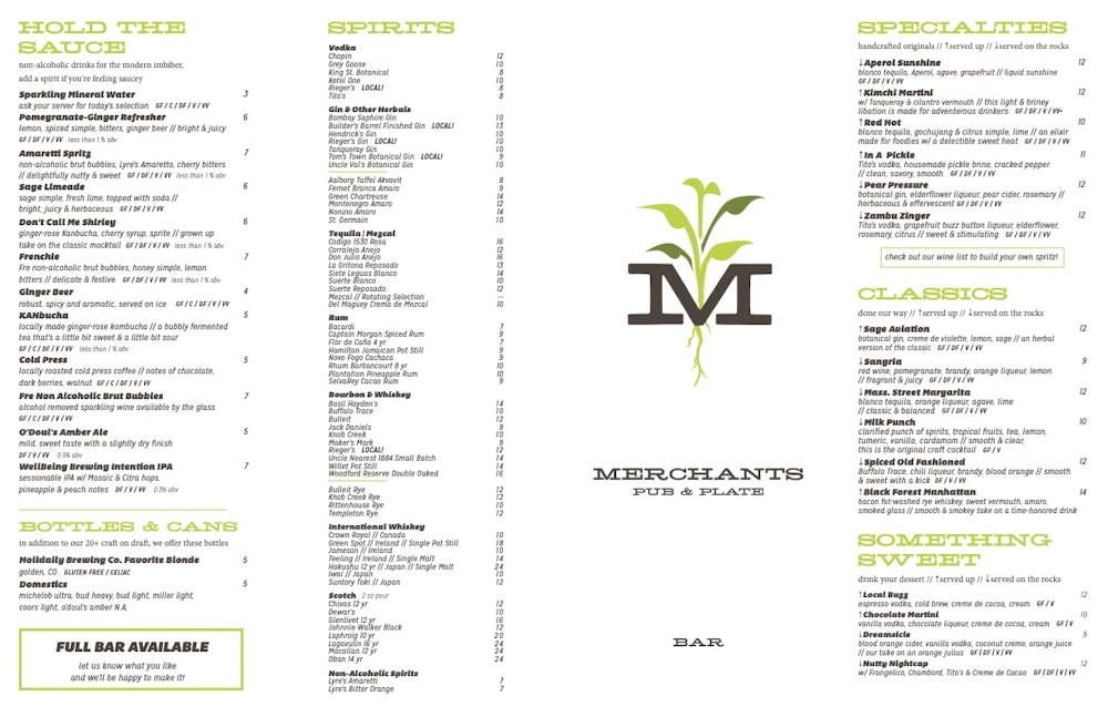 Menus | Merchants Pub & Plate
