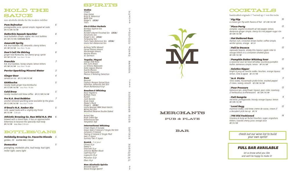 Menus | Merchants Pub & Plate