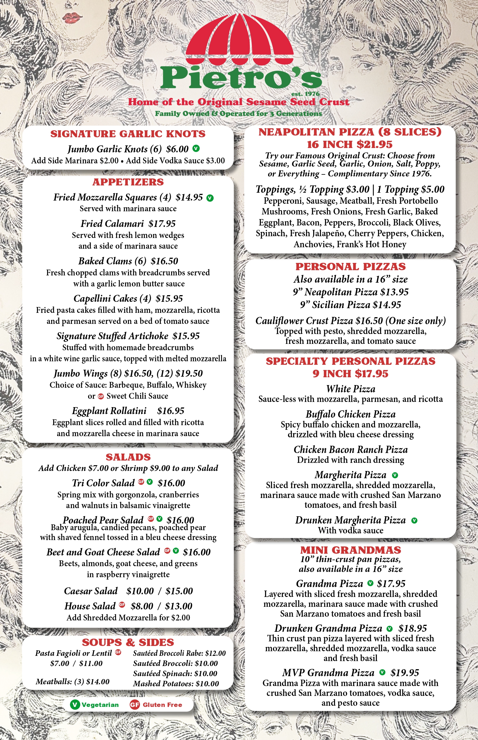 Menus | Pietro's of East Meadow in East Meadow, NY