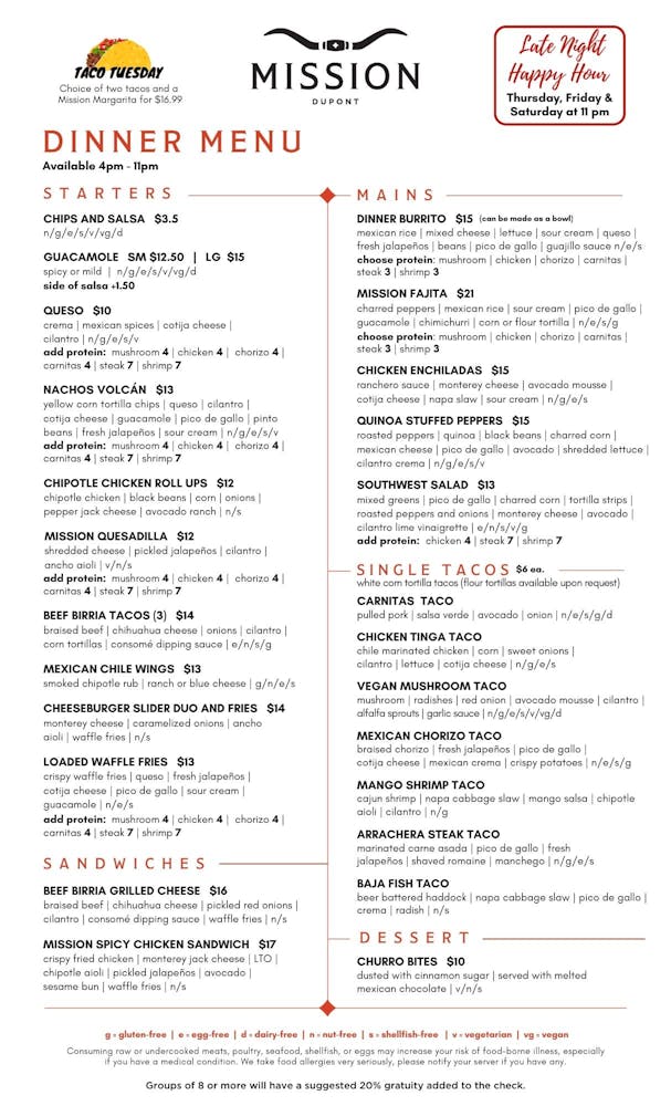 Menus | Mission Dupont