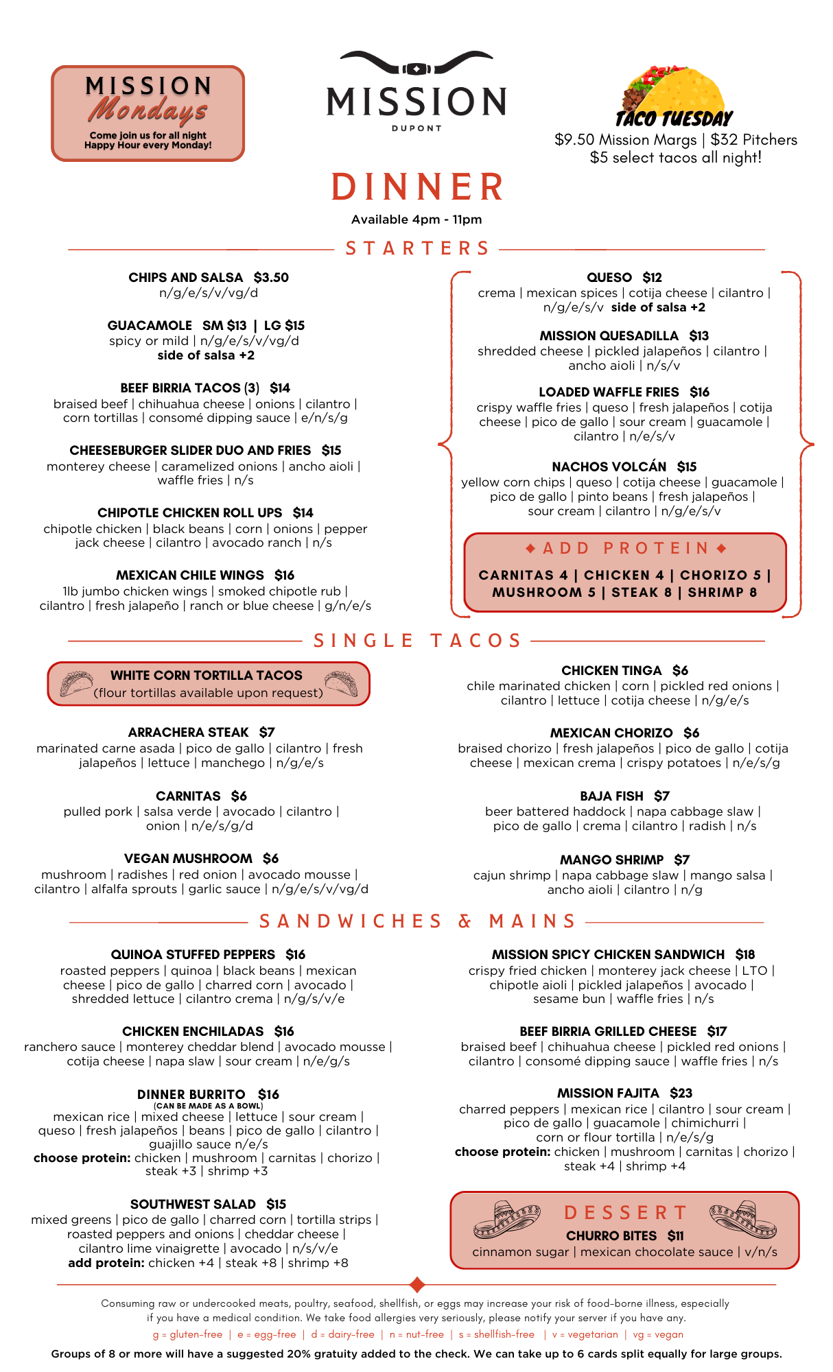 Menus | Mission Dupont